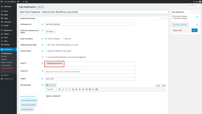 Send to Any Email Add-on - Better Notifications for WP
